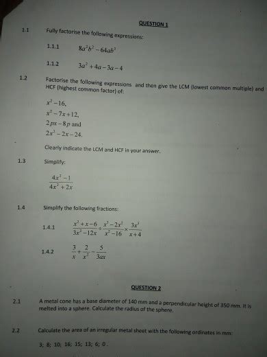 Solved Question 1 Fully Factorise The Following Expressions