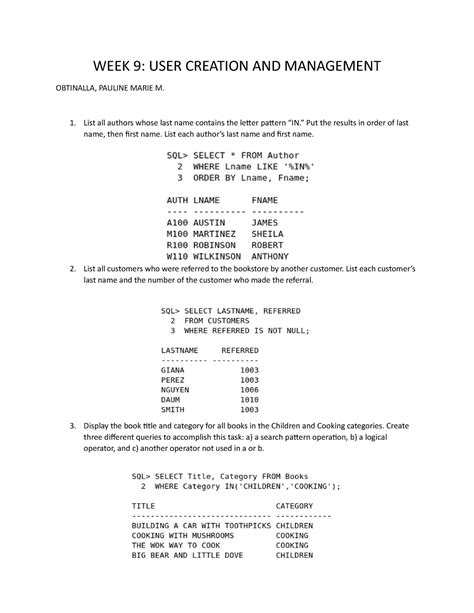 ADDITIONAL DATABASE OBJECTS AND USER CREATION MANAGEMENT WEEK 9 USER CREATION AND MANAGEMENT