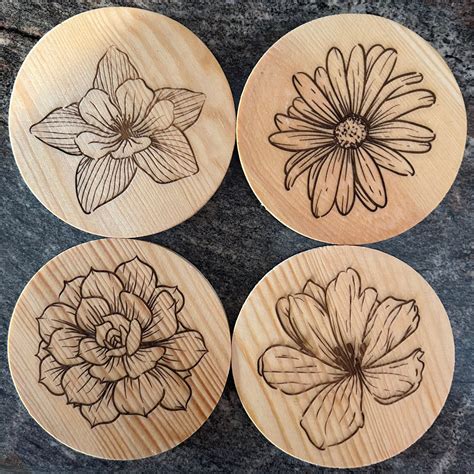 Flower Drink Coasters Wooden Wooden Coaster Flower Coasters Wedding Coasters T Coasters