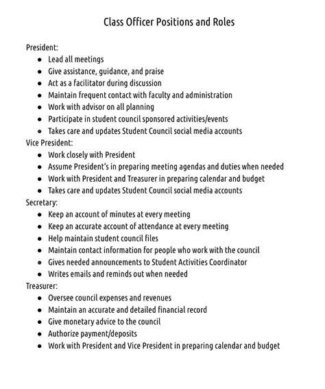 Class Officers Positions
