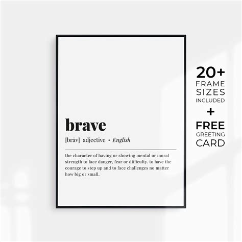 Brave Definition Printable Wall Art Brave Meaning Bravery Poster