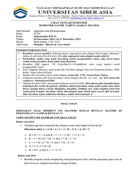 Uts Algoritma Dan Pemrograman It102 Pdf Karier And Perkembangan Bisnis