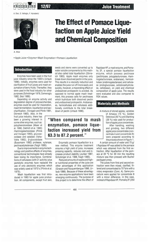 Pdf The Effect Of Pomace Liquefaction On Apple Juice Yield And