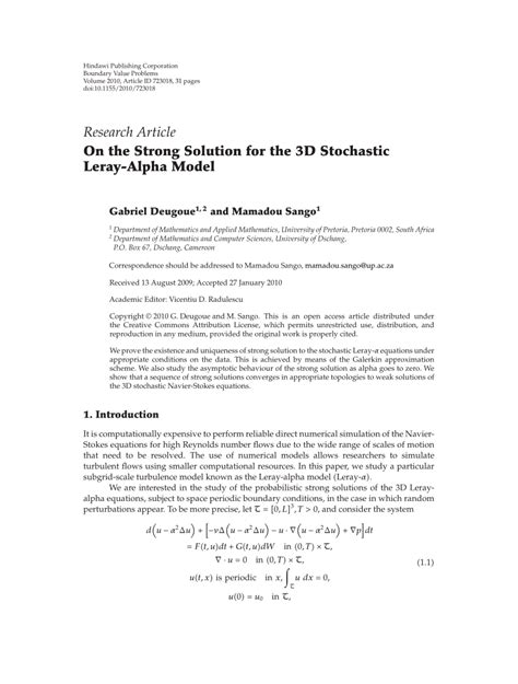 Pdf On The Strong Solution For The 3d Stochastic Leray Alpha Model