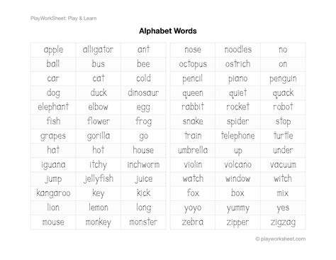 Alphabet Words From Applealligatorant To Zebrazipperzigzag Free