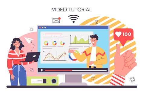 직원 교육 온라인 서비스 또는 플랫폼 비즈니스 인사 관리 및 직원 성장 비즈니스 스쿨 비디오 자습서 격리 된 평면 벡터 일러스트 레이 션 프리미엄 벡터