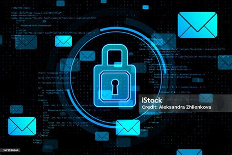 메일 보안 및 이진 코드가 있는 추상적인 어두운 배경에 디지털 봉투 기호가 있는 잠금 메일 개념 3d 렌더링 0명에 대한 스톡 사진 및 기타 이미지 Istock