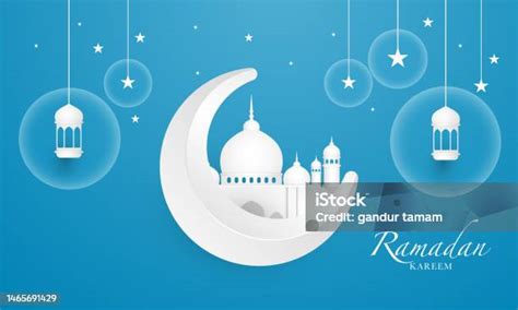 라마단 카림 배경 디자인 인사말 카드 배너 포스터 벡터 그림입니다 3차원 형태에 대한 스톡 벡터 아트 및 기타 이미지 3차원 형태 달 하늘 흰색 Istock