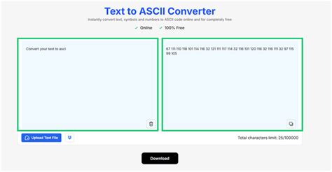 text to ascii generate ascii code from text symbols and numbers