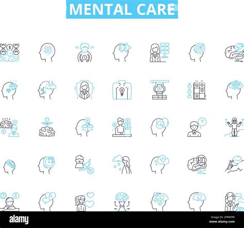 Mental Care Linear Icons Set Therapy Counseling Compassion Self Care Mindfulness Recovery