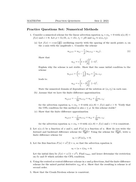 Practice Questions Set Numerical Methods T X I J Ij I J πx δx I Pdf
