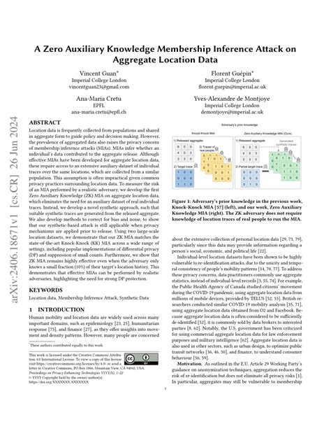 Pdf A Zero Auxiliary Knowledge Membership Inference Attack On Aggregate Location Data