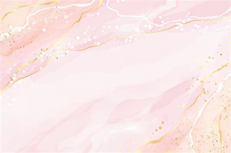 황금 선 점 및 얼룩이있는 추상적인 장미 홍당무 액체 수채화 배경 파스텔 대리석 알코올 잉크 그리기 효과 결혼 초대를 위한 벡터