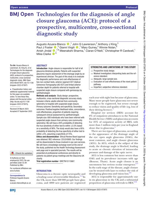 Pdf Technologies For The Diagnosis Of Angle Closure Glaucoma Ace Protocol Of A Prospective