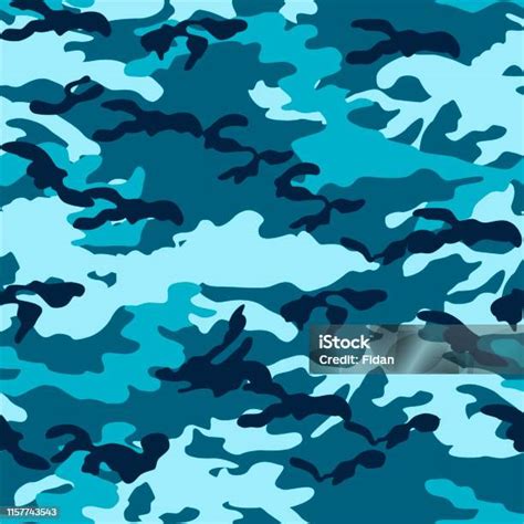 원활한 벡터 블루 위장 패턴입니다 군사 유니폼 육군 배경 직물 섬유 디자인 광고 배너 Militarism에 대한 스톡 벡터 아트