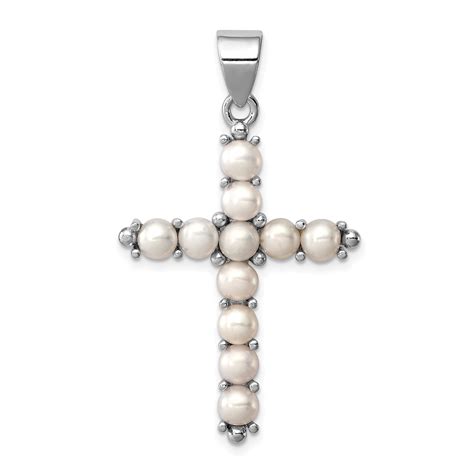 Sterling Silver Cultured Pearl Cross Pendant Pendants For Necklace