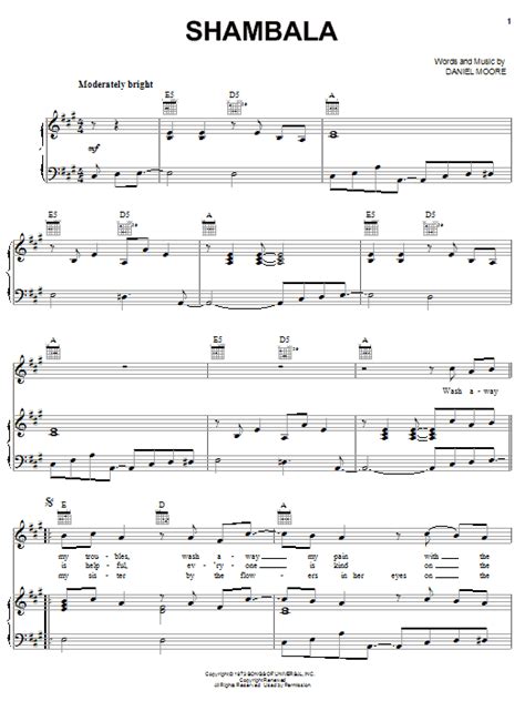 Three Dog Night Shambala Sheet Music For Piano Vocal And Guitar