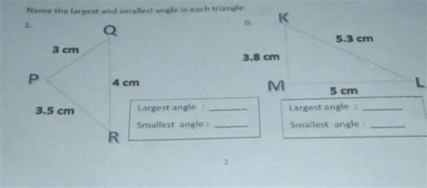 solved name the largest and smallest angle in each triangle largest