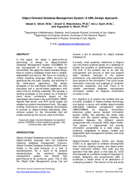 Pdf Object Oriented Database Management System A Uml Design Approach