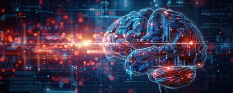The Brain With Technological Elements Information Processing And Interaction Stock Image