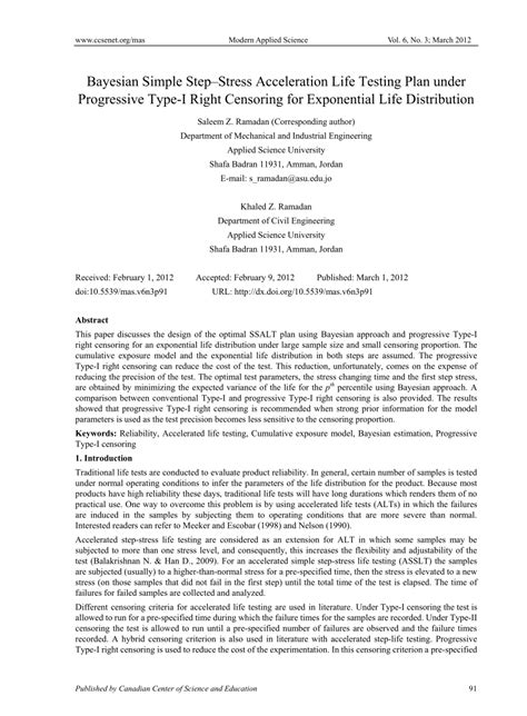 Pdf Bayesian Simple Step Stress Acceleration Life Testing Plan Under Progressive Type I Right