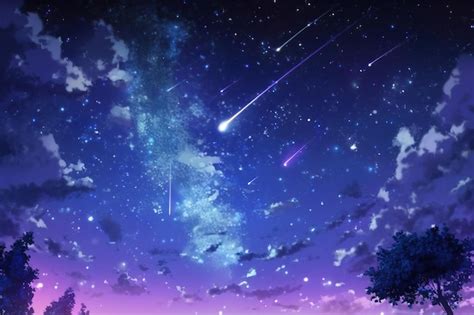 Premium Ai Image Anime Sky Art Wallpaper Background Fantasy Sky With Beautiful Star Falls Star