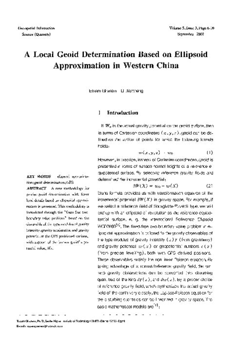 Pdf A Local Geoid Determination Based On Ellipsoid Approximation In