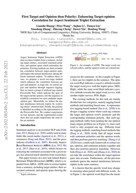 Pdf First Target And Opinion Then Polarity Enhancing Target Opinion