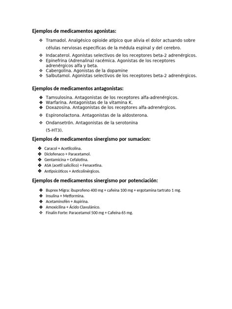 Ejemplos De Medicamentos Agonistas Pdf