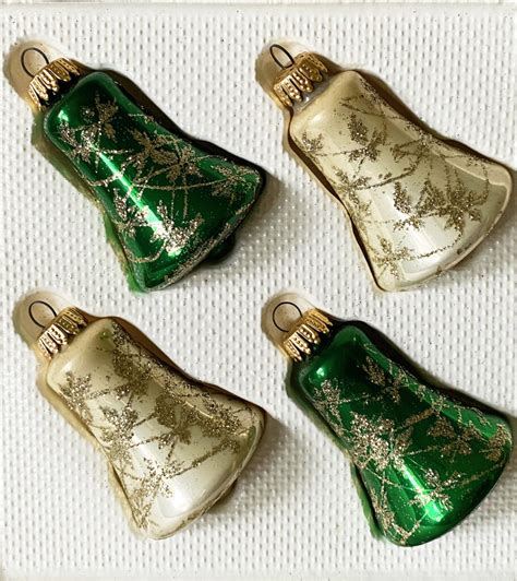 Vintage Glass Bell Ornaments Germany Original Box 4 Krebs Glitter
