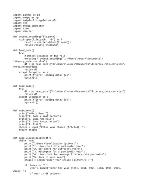 Literacy Rate Coding Pdf Data Computer Science