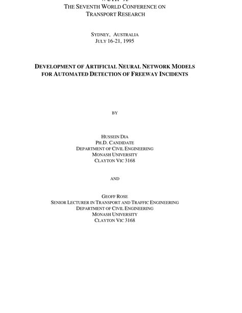 Pdf Development Of Artificial Neural Network Models For Automated Detection Of Freeway Incidents