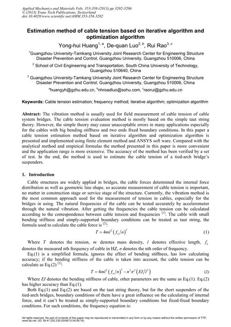 Pdf Estimation Method Of Cable Tension Based On Iterative Algorithm And Optimization Algorithm