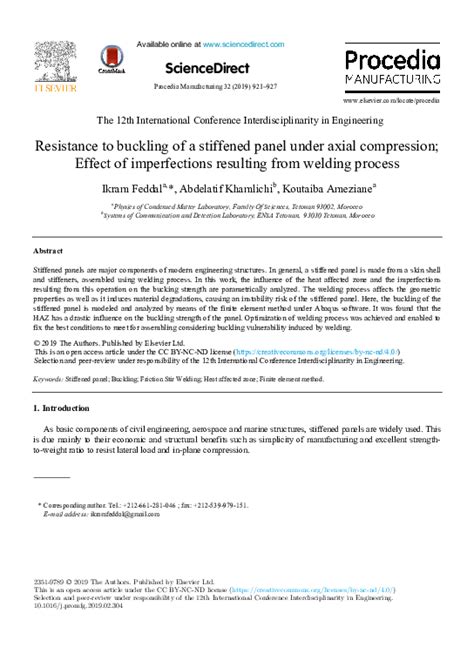 Pdf Resistance To Buckling Of A Stiffened Panel Under Axial Compression Effect Of