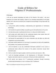 Code Of Ethics For Filipino IT Professionals Docx Code Of Ethics For Filipino IT Professionals
