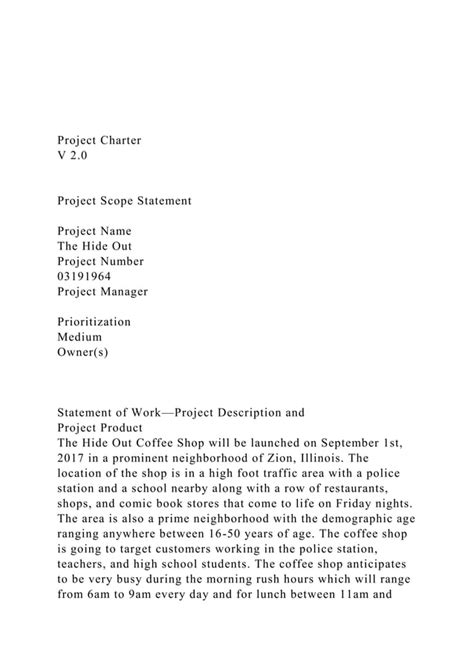 Project Charter V Project Scope StatementProj Docx