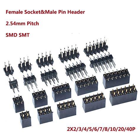 2 54mm 2x2 3 4 5 6 7 8 10 20 40p Female Socketandmale Pin Header Connector Smd Smt Ebay