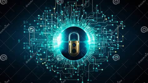 Lock Digital Background Cyber Security Symbol Neural Network Ai
