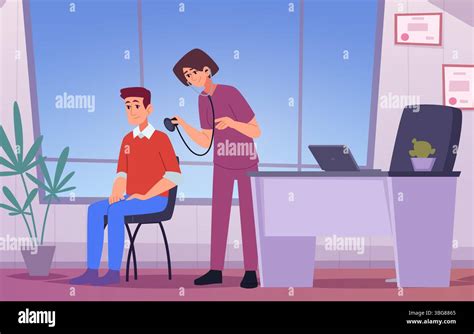 Medical Cabinet Routine Doctor Check Up Procedure Vector Cartoon Background Stock Vector Image