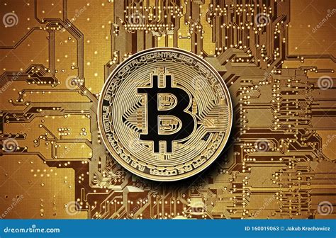 Bitcoin Golden Coin On Computer Circuit Board Stock Image Image Of Board Finance 160019063