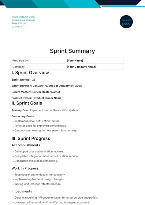 Free Sprint Summary Template To Edit Online