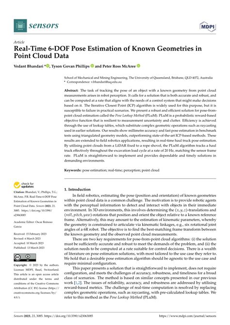 Pdf Real Time 6 Dof Pose Estimation Of Known Geometries In Point