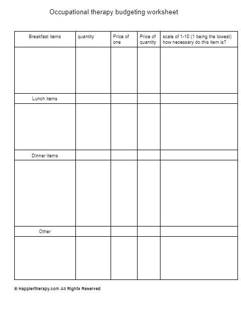 Occupational Therapy Budgeting Worksheet Happiertherapy Worksheets