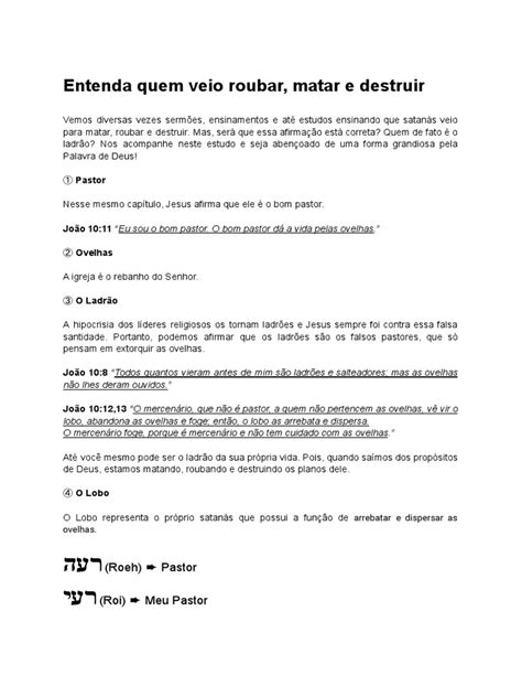 Entenda Quem Veio Roubar Matar E Destruir Pdf