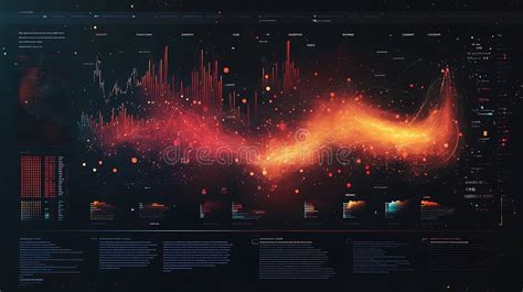 Abstract Digital Data Visualization With Glowing Red And Orange Charts