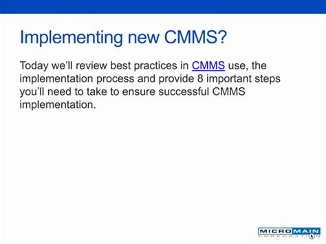 8 Steps To Successful Cmms Implementation Pptx