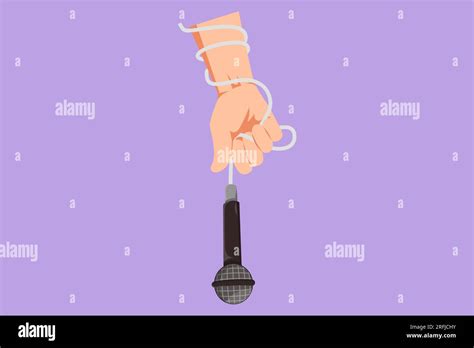 Cartoon Flat Style Drawing Hand Holding Microphone With Lead Wrapped Around Wrist Man Hands