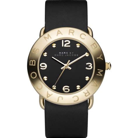 MARC JACOBS AMY BLACK LEATHER BAND,GOLD TONE LADY'S WATCH-MBM1154-NEW ...