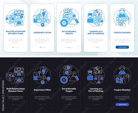Worker Stimulation Ideas Night And Day Mode Onboarding Mobile App Screen Walkthrough Steps