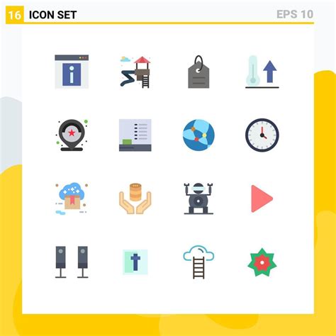 Mobile Interface Flat Color Set Of 16 Pictograms Of Location Thermometer Finance Nature Climate